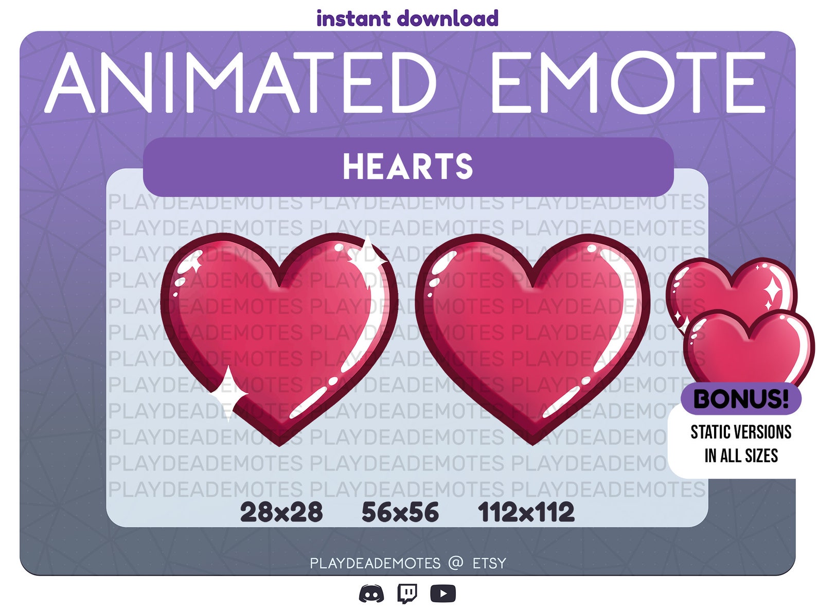 2 ANIMATED 2 STATIC Heart Emotes Beating Heart Animated Twitch Emote ...