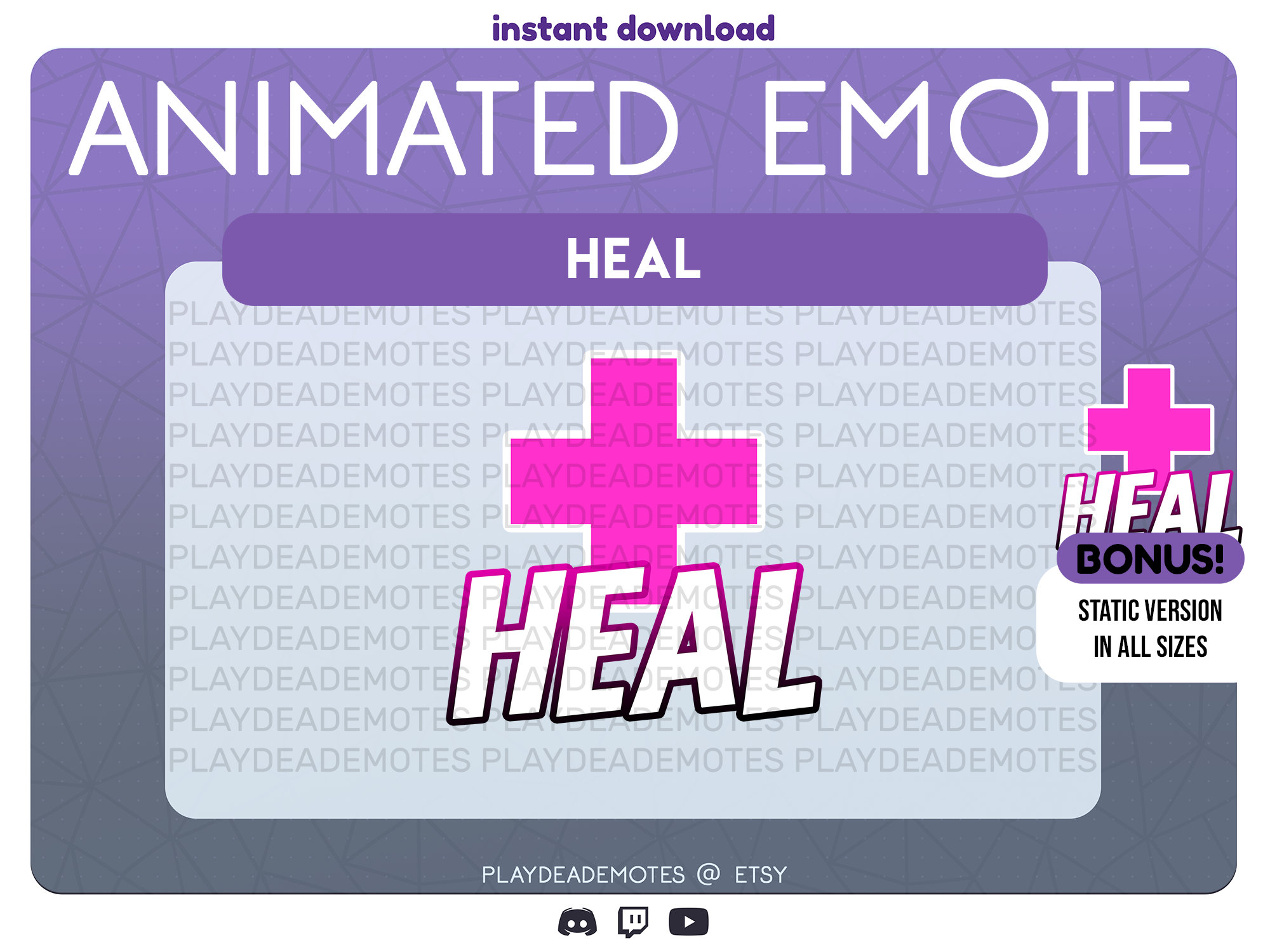 ANIMATED + STATIC Pink Animated HEAL Twitch Emote | Bold, Obvious ...