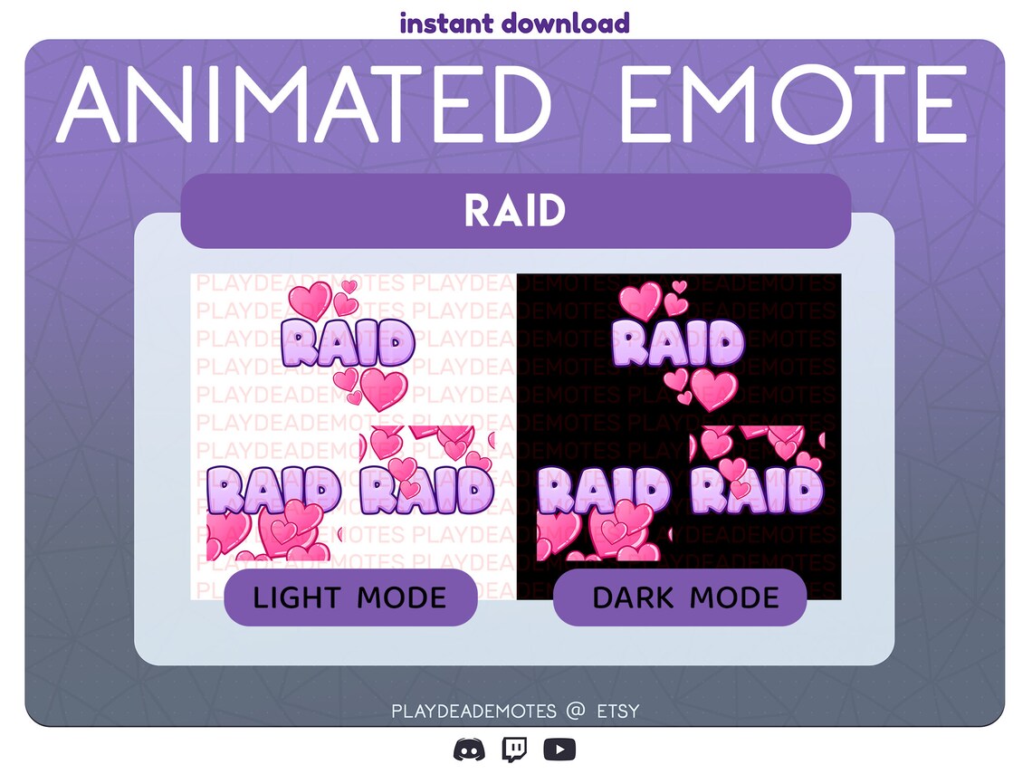 ANIMATED + STATIC Kawaii Pink Heart Purple RAID Twitch Emote | Floating ...