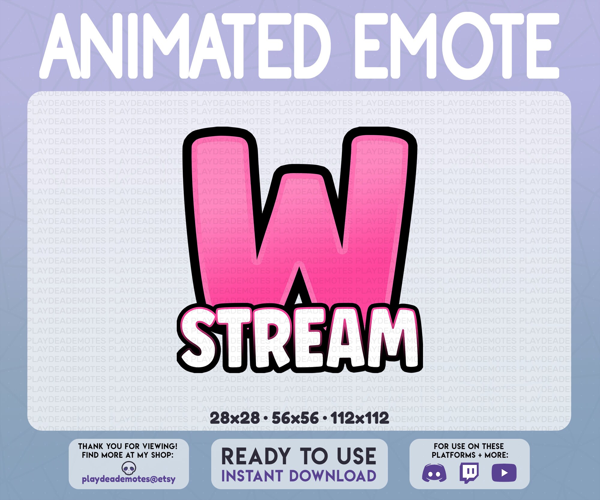 W STREAM ANIMATED EMOTE | Animated + Static Versions Included, Pink W ...