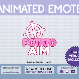 ANIMATED + STATIC Potato Aim Emote | Cute Kawaii Pink Animated Potato ...