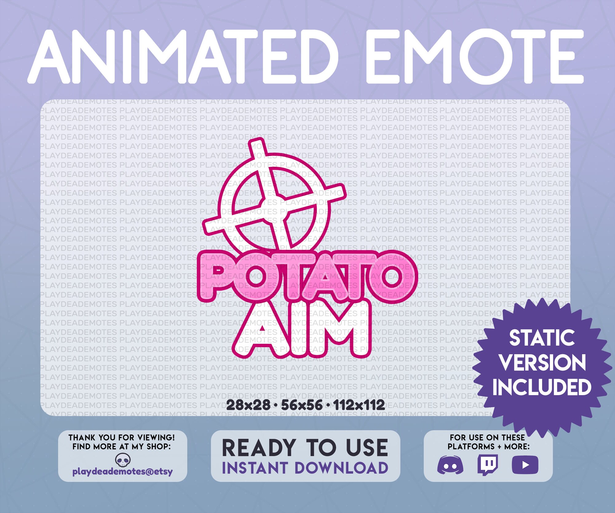 ANIMATED + STATIC Potato Aim Emote | Cute Kawaii Pink Animated Potato ...