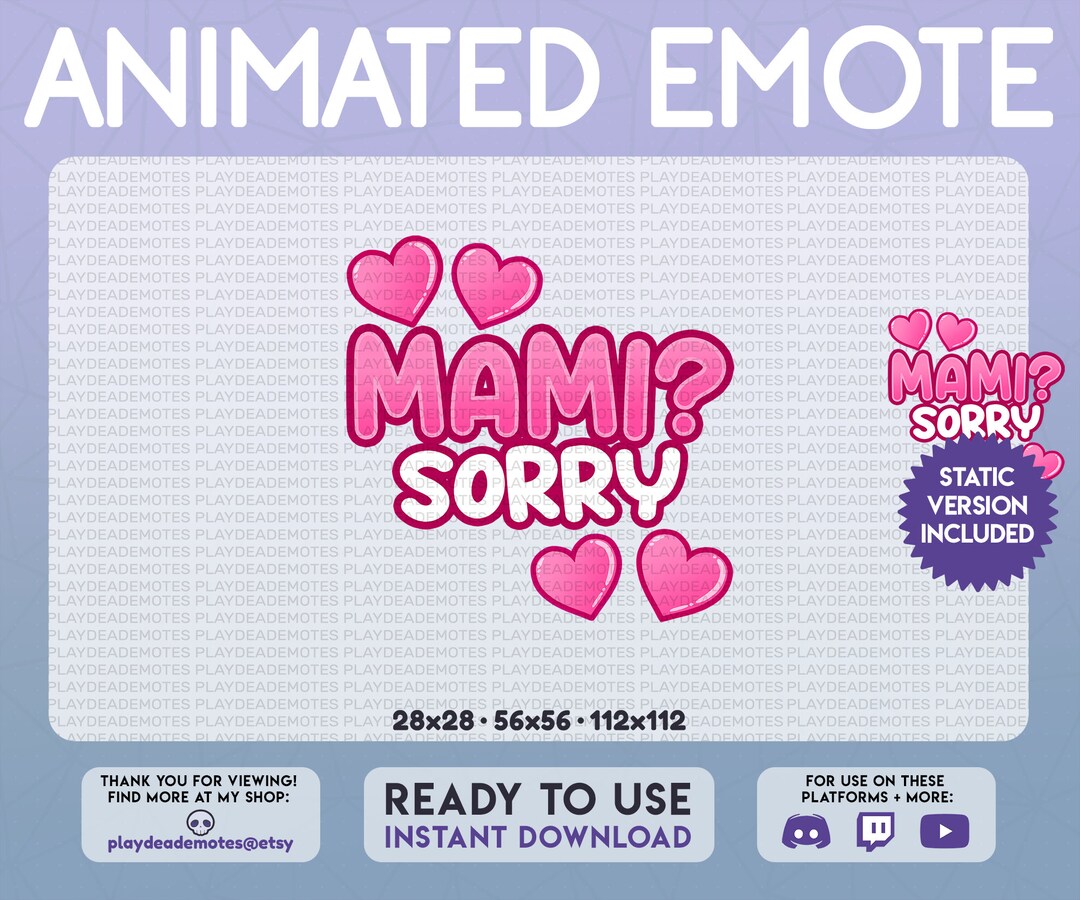 ANIMATED + STATIC Mami? Sorry Emote | Kawaii Cute Bright Pink Mami ...