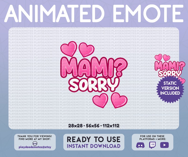 ANIMATED + STATIC Mami? Sorry Emote | Kawaii Cute Bright Pink Mami ...