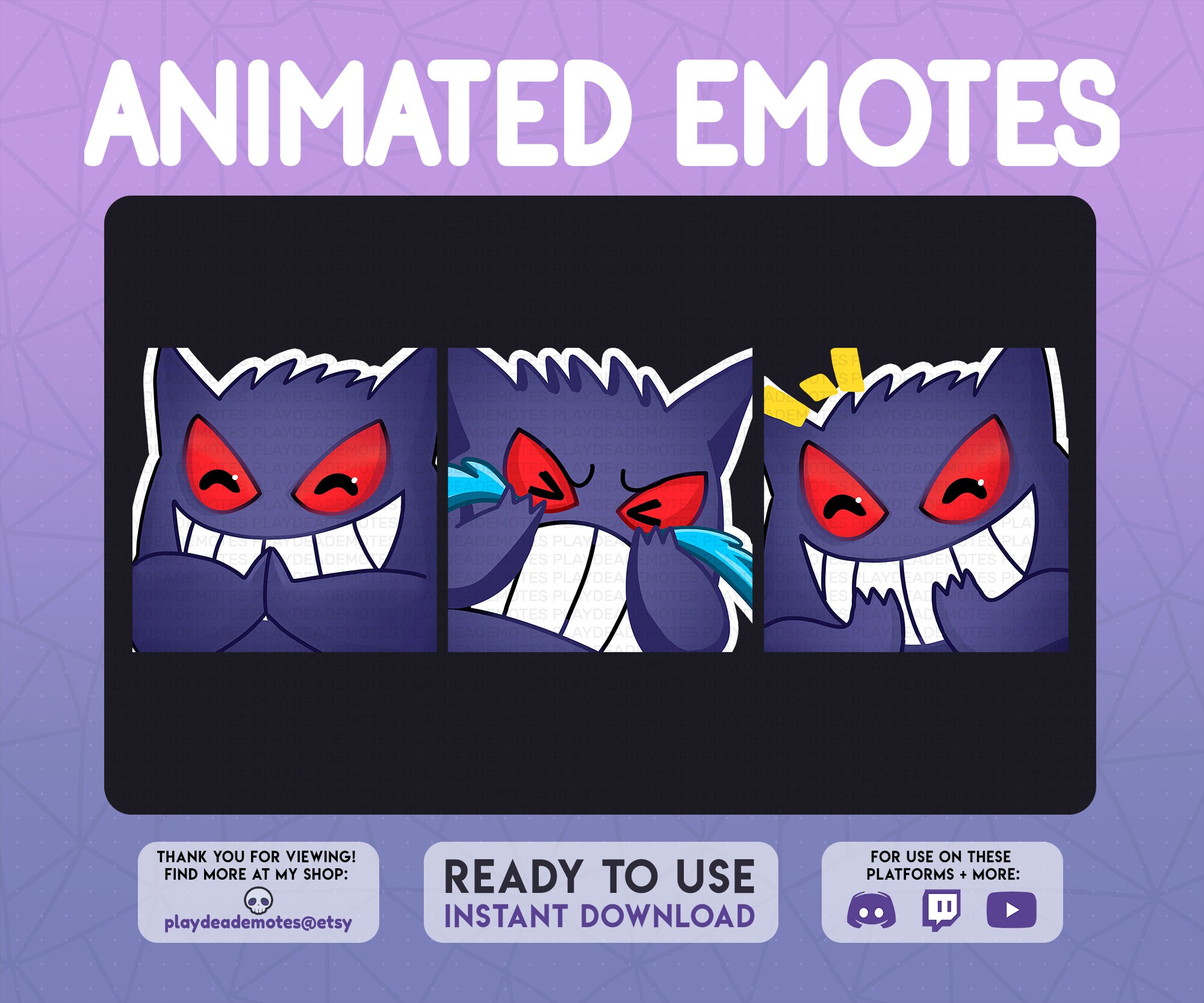 Animated Gengar Emote Pack | ANIMATED + STATIC Cute Ghost Pokemon ...