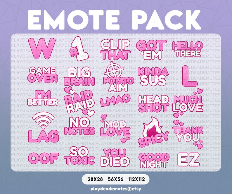 25-pack Kawaii Pink Emote Bundle #2 | Cute Pink Heart Emotes | 25 ...