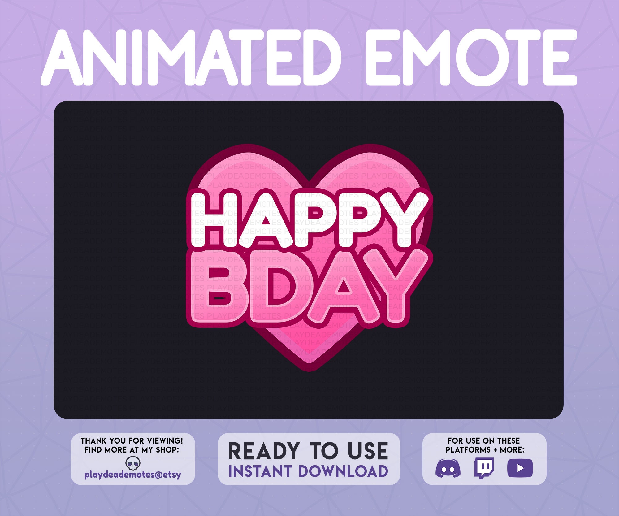 Animated Pink Happy Birthday Emote | ANIMATED + STATIC Cute Pink Bday ...