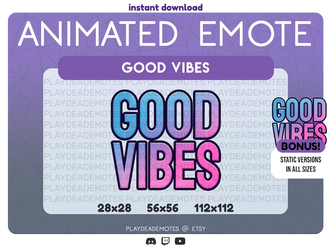 ANIMATED + STATIC Pink and Blue Good Vibes Twitch Emotes | Cute Chill ...