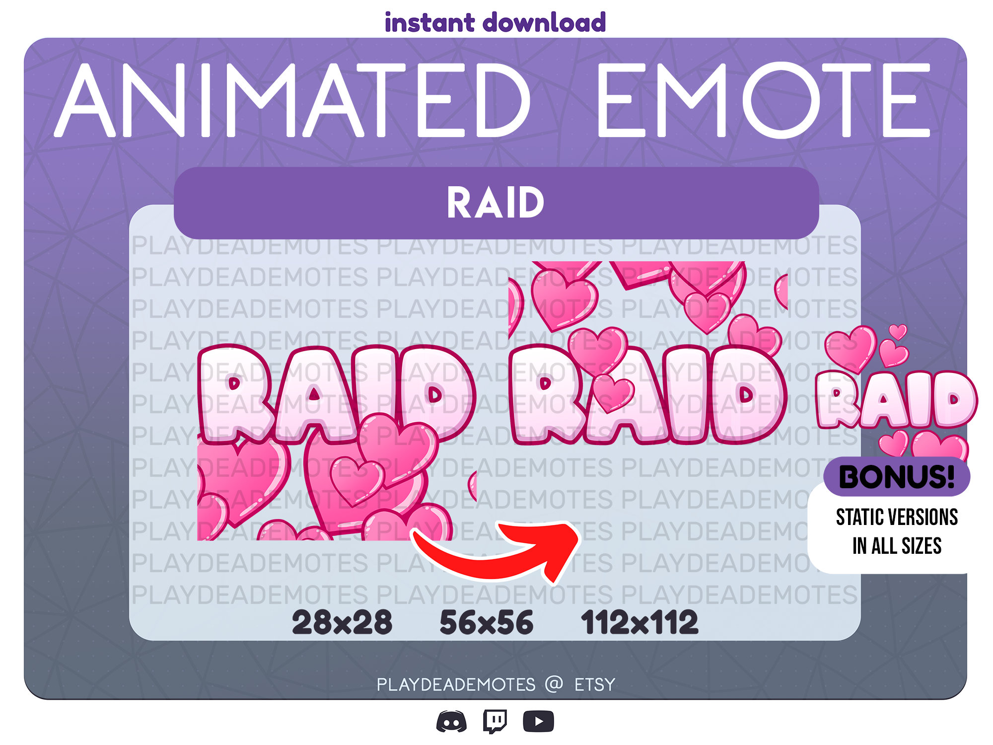ANIMATED STATIC Kawaii Pink Heart Pastel RAID Twitch Emote - Etsy