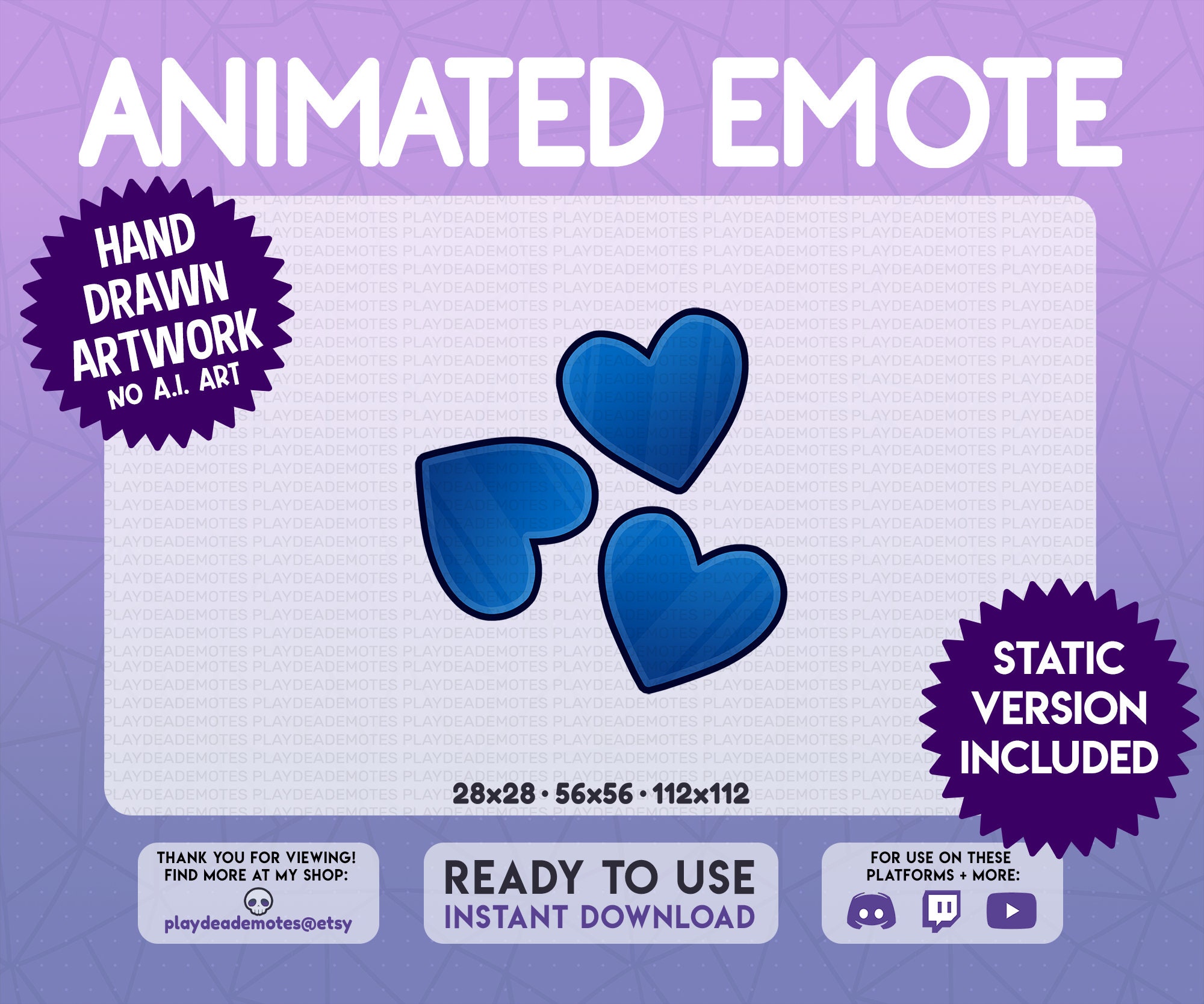 Animated Raining Heart Emote ANIMATED STATIC Blue Falling Heart Emote ...