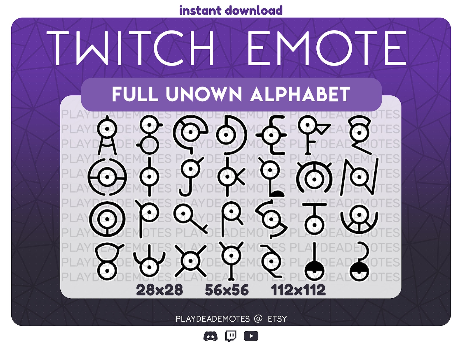 Full Unown Alphabet Twitch Emote Bundle | Mega Pack Complete Unown ...