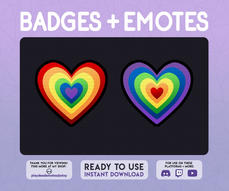 RAINBOW HEART BADGES + Emotes | Kawaii Rainbow Heart Badges + Emotes ...