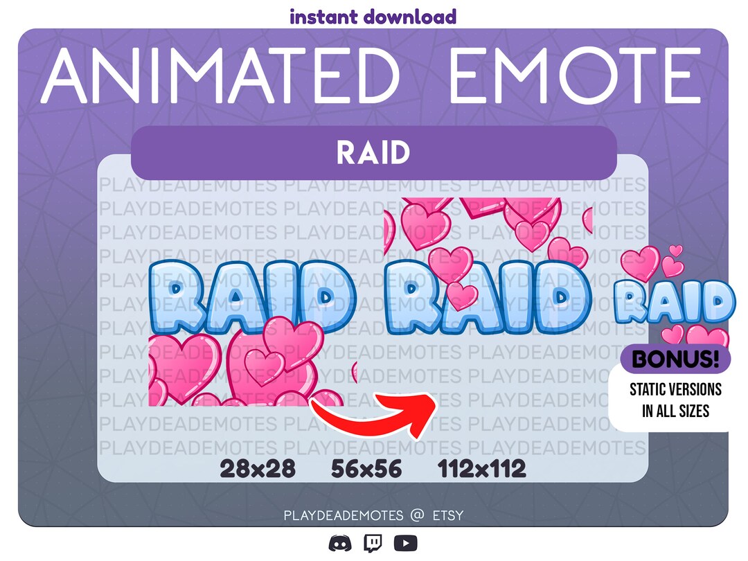ANIMATED + STATIC Kawaii Pink Heart Blue RAID Twitch Emote | Floating ...