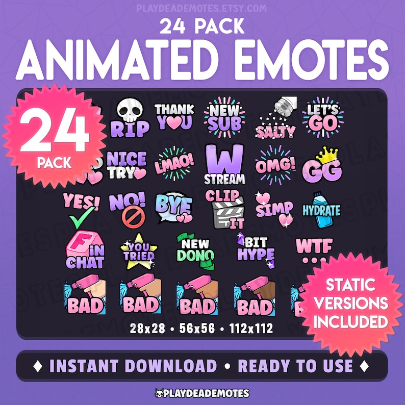 24 ANIMATED EMOTES Starter Pack Animatedstatic Versions Included ...