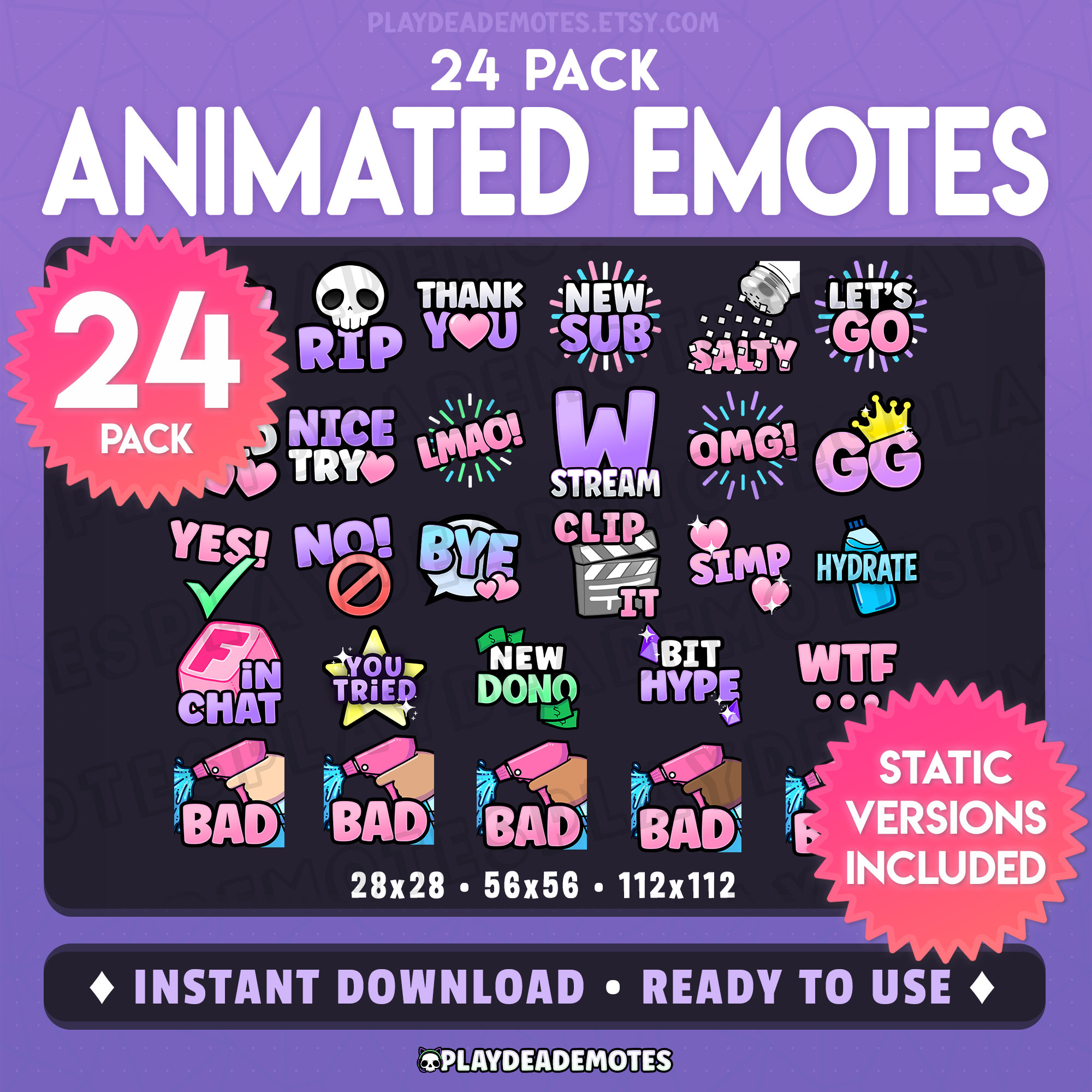 24 ANIMATED EMOTES Starter Pack Animatedstatic Versions Included ...