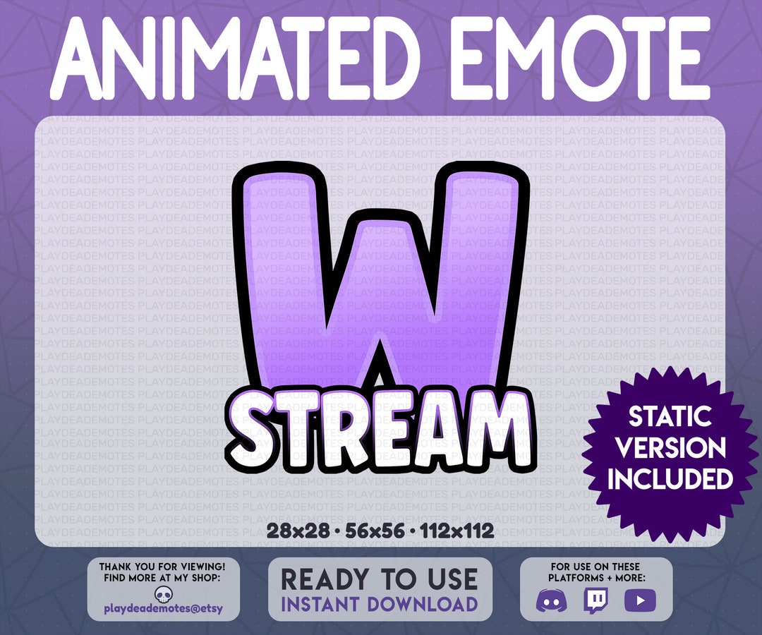 W STREAM ANIMATED EMOTE | Animated + Static Included, Pastel Purple W ...