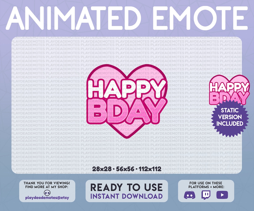 ANIMATED STATIC Happy Birthday Emote Kawaii Cute Pink Happy Bday Emote ...
