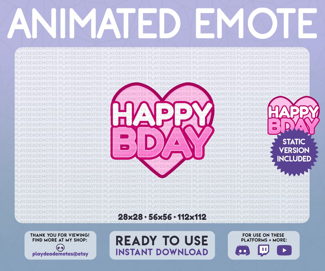 ANIMATED + STATIC Happy Birthday Emote | Kawaii Cute Pink Happy Bday ...