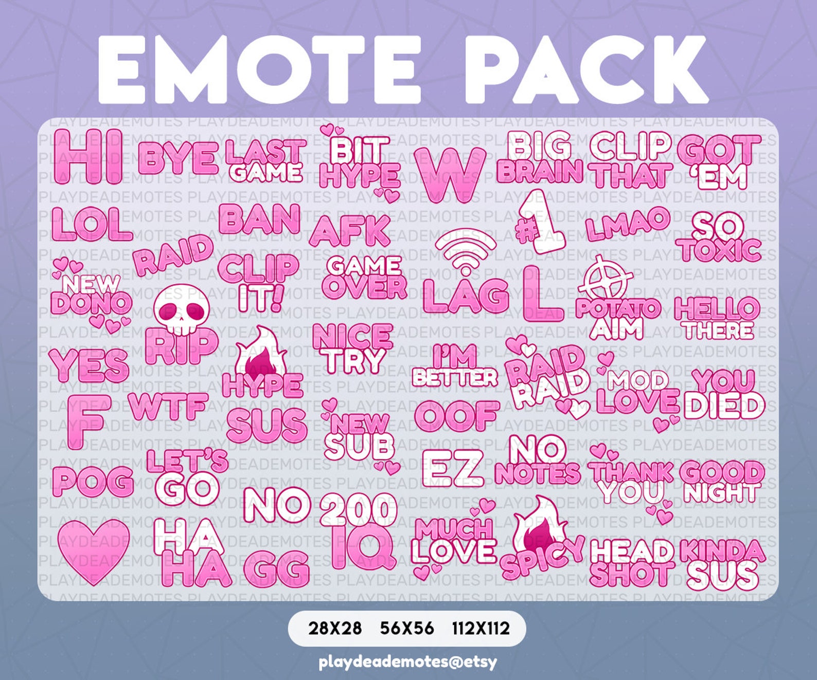 50-pack Kawaii Pink Emote Bundle | Cute Pink Heart Emotes | 50 Unique ...