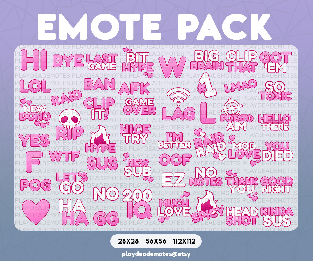 50-pack Kawaii Pink Emote Bundle | Cute Pink Heart Emotes | 50 Unique ...