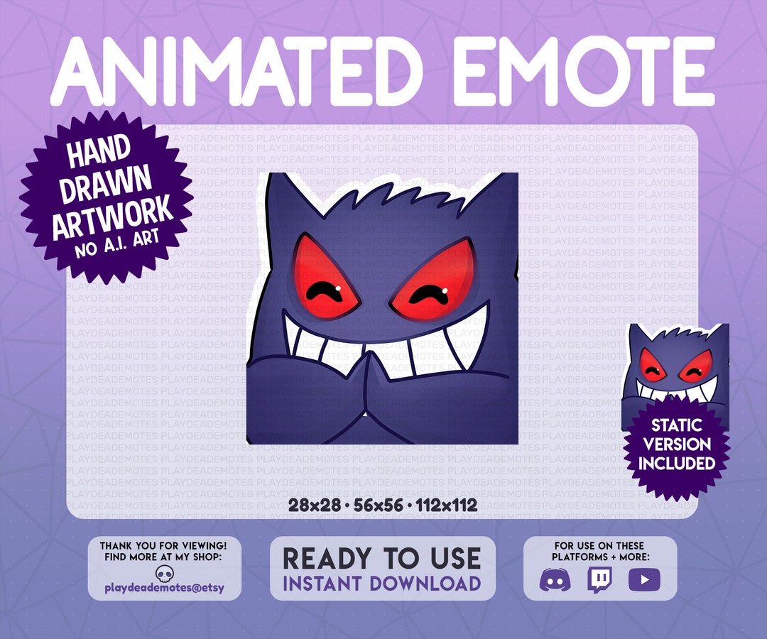 Animated Gengar Clap Emote | ANIMATED + STATIC Kawaii Cute Fun Ghost ...