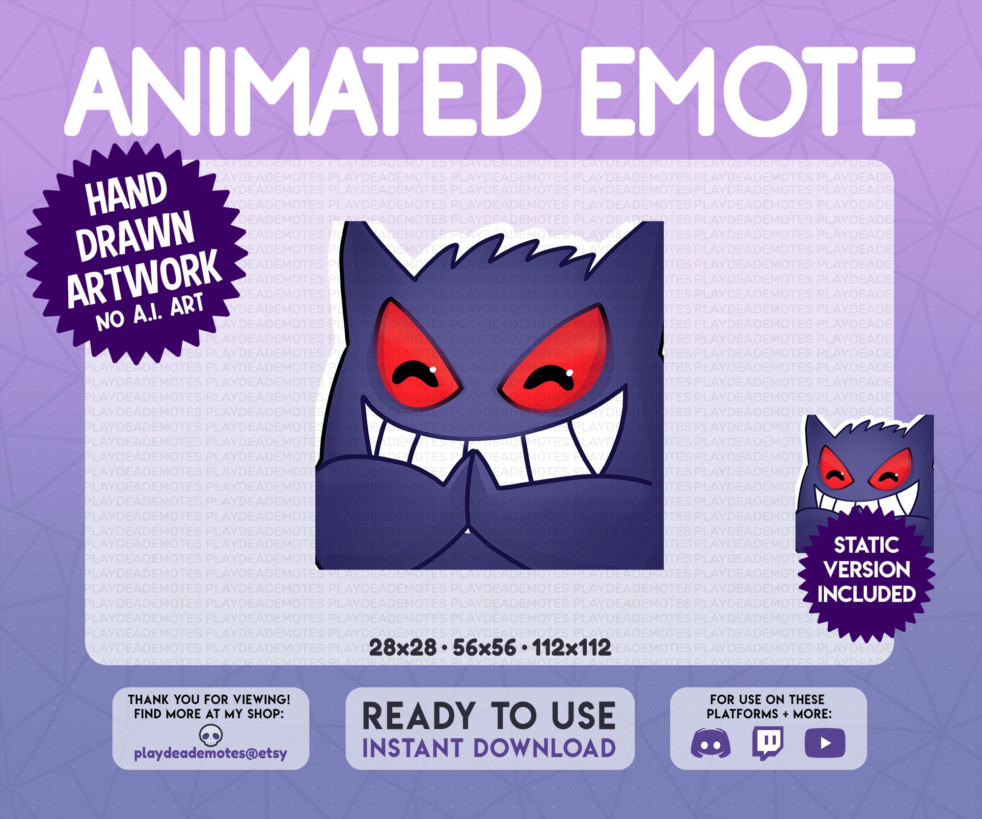 Animated Gengar Clap Emote ANIMATED STATIC Kawaii Cute Fun Ghost ...