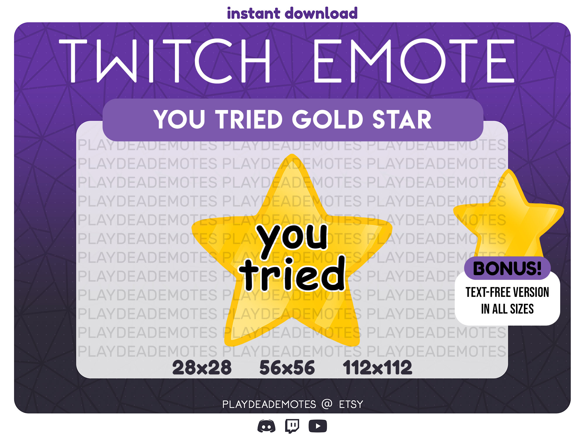 Gold Star You Tried Twitch Emote | Gold Star Discord Emotes | Twitch ...