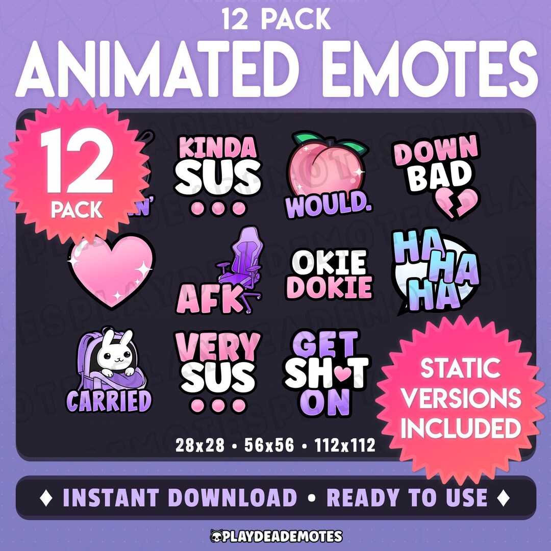 12 Animated Emotes: Soft Pink, Purple, + Blue Emote Pack (animated ...