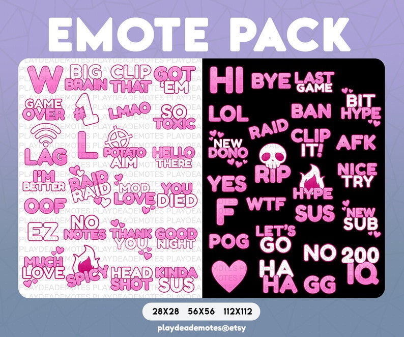 50-pack Kawaii Pink Emote Bundle | Cute Pink Heart Emotes | 50 Unique ...