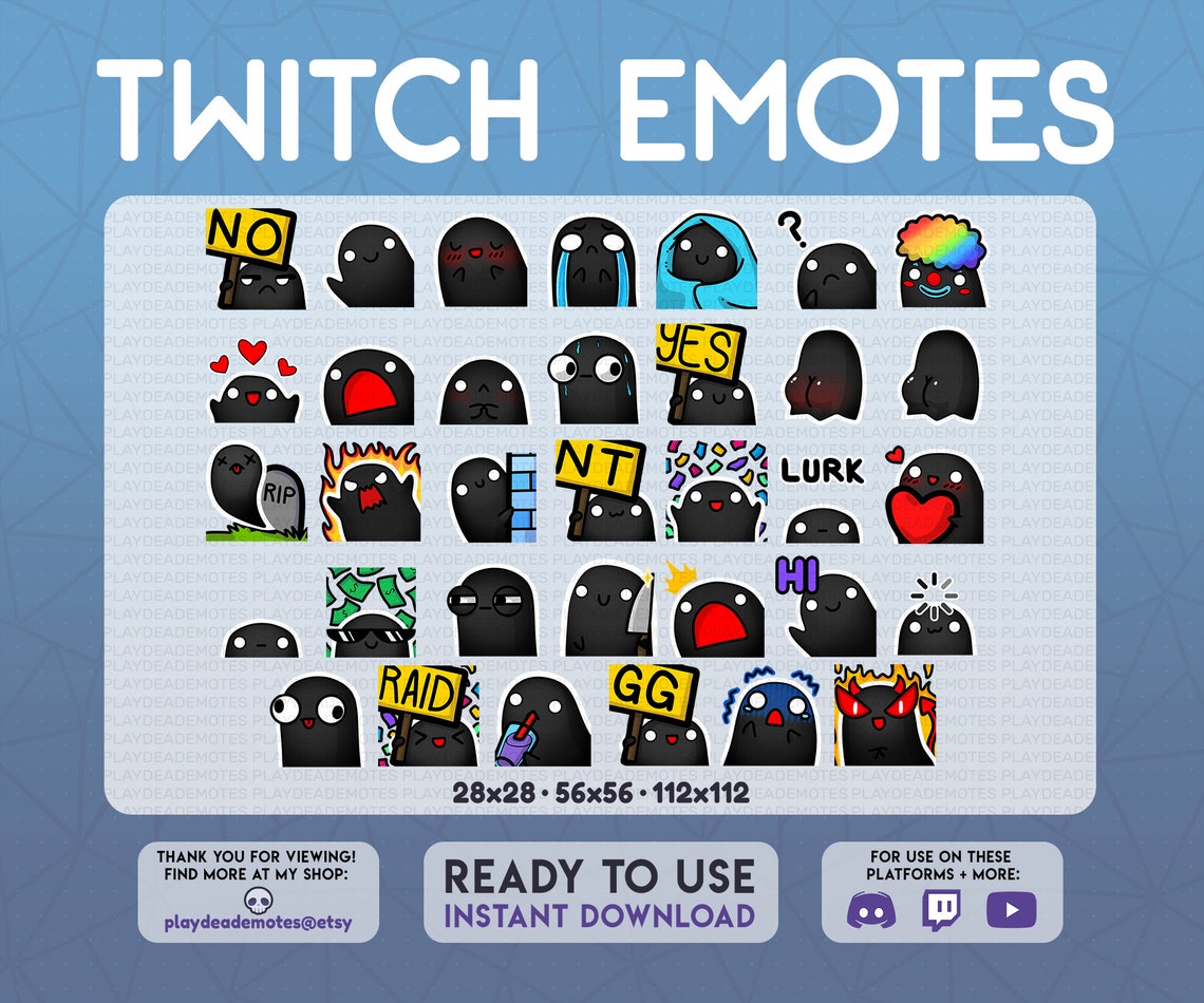 30 Cute Inverted Ghost Emotes Kawaii Black Ghost Emote Pack, Dark Emote ...