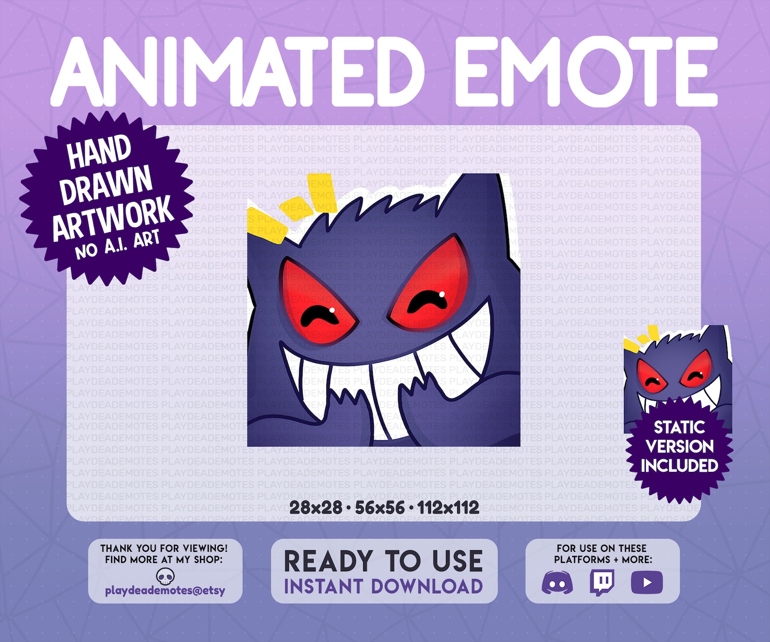 Animated Gengar Laugh Emote | ANIMATED + STATIC Pokemon Gengar Emote ...