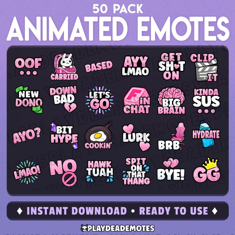 50 Animated Emotes: Soft Pastel Pink Emote Pack (animated+static ...