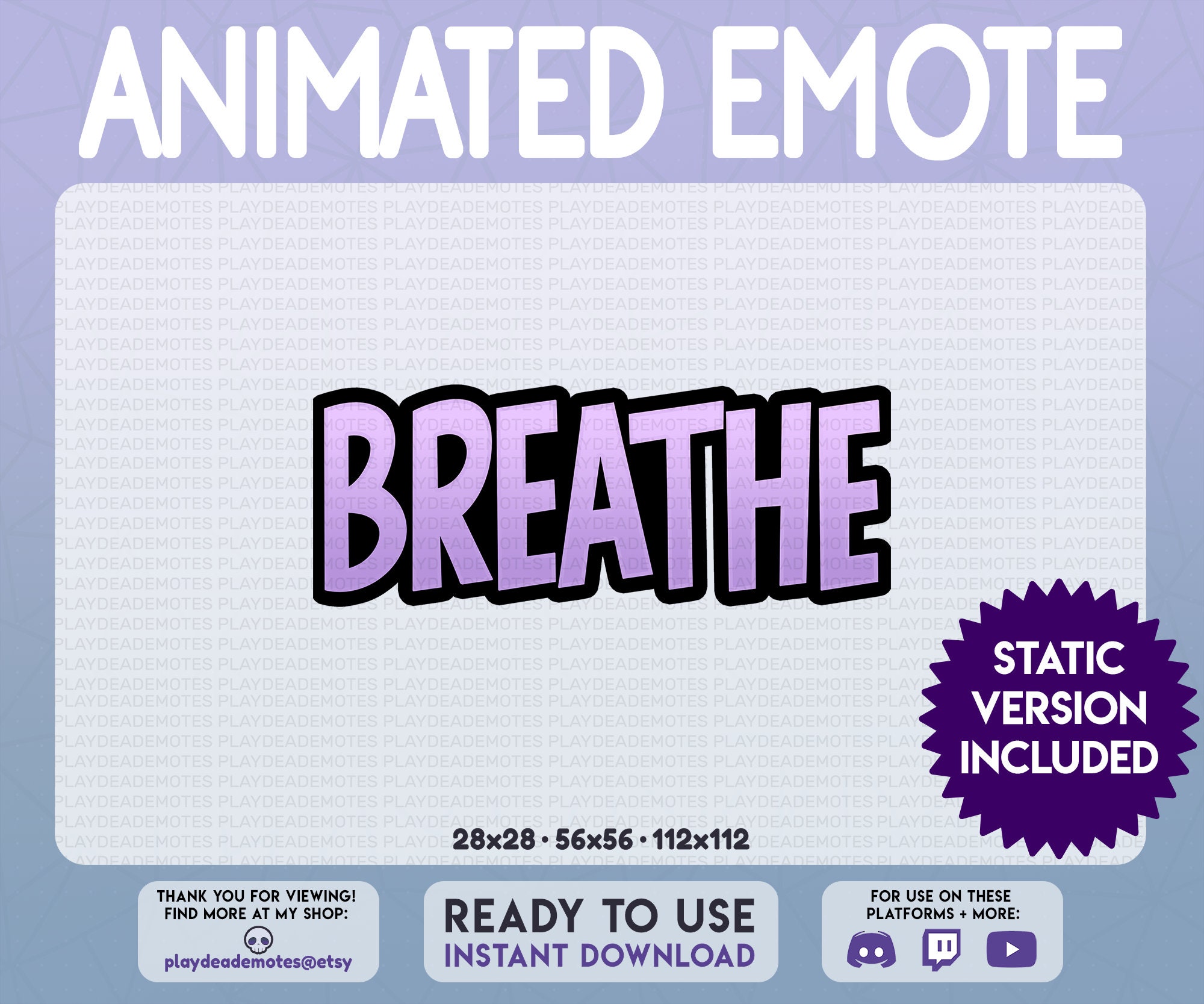 BREATHE ANIMATED EMOTE Animated Static Version Included, Pastel Purple ...