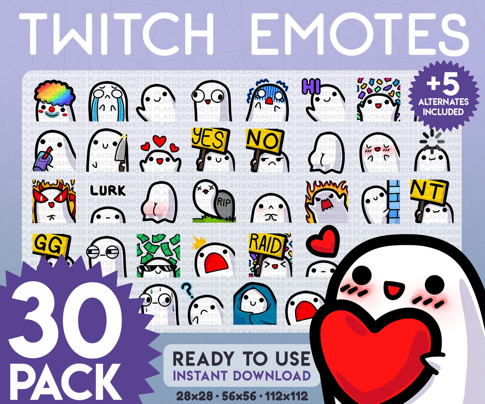 30 Cute Ghost Emotes + 5 Alternates | Kawaii Ghost Emote Pack, Ghost ...