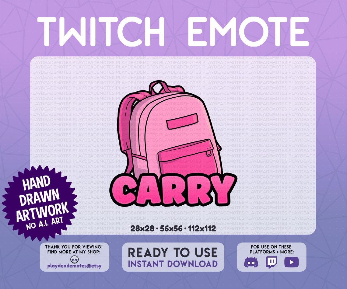 Pink CARRY Emote Cute Pink Carry Emote Pink Carry Text Emote, Backpack ...