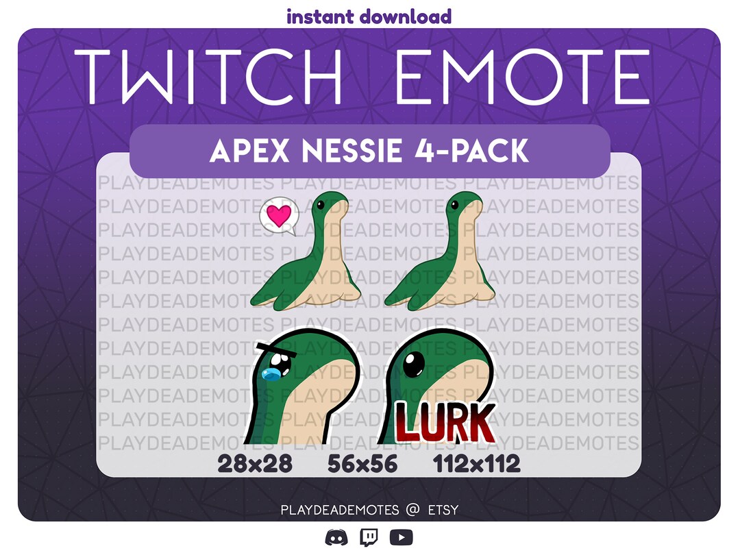 4-pack Cute Nessie Twitch Emote Bundle Nessie Heart Lurk Angry Cry ...