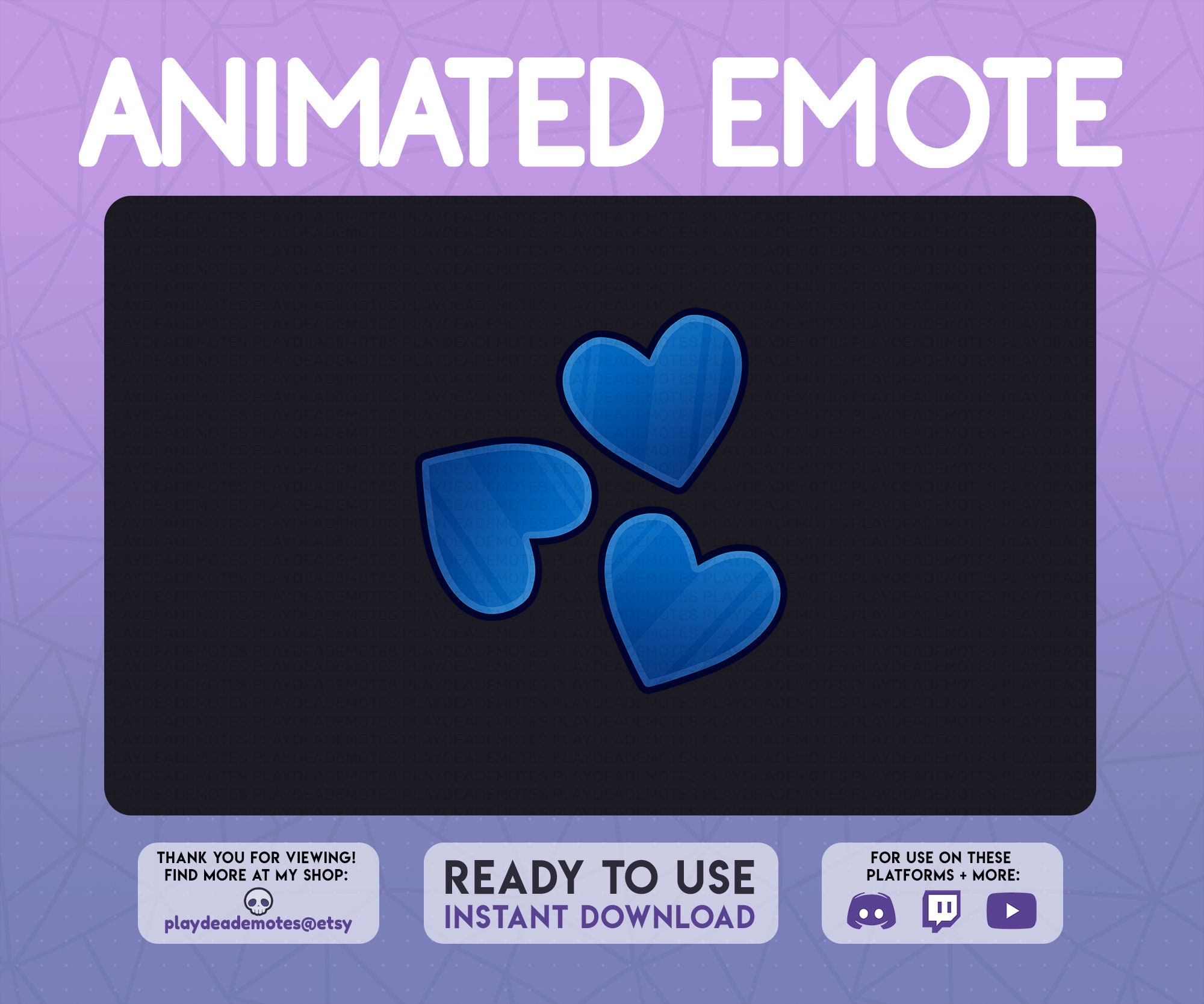Animated Raining Heart Emote ANIMATED STATIC Blue Falling Heart Emote ...