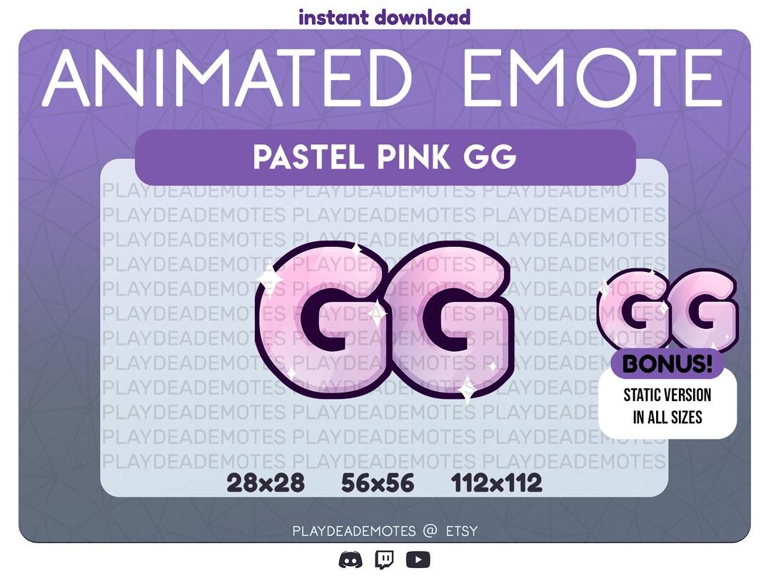 ANIMATED + STATIC Kawaii Pink GG Emote | Cute Pink Pastel Good Game ...