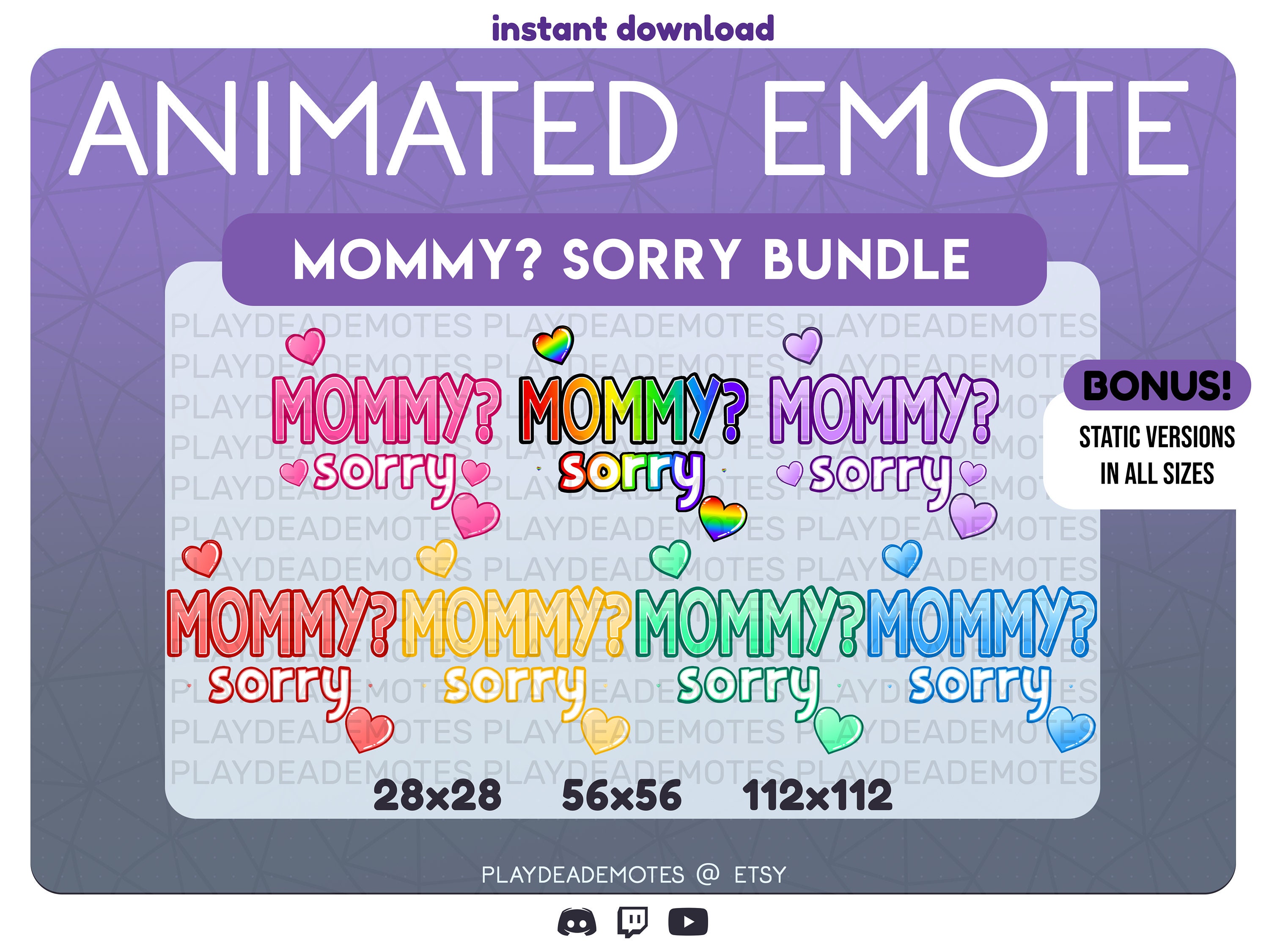 7 ANIMATED 7 STATIC Mommy Sorry Twitch Emote Bundle Kawaii Animated ...