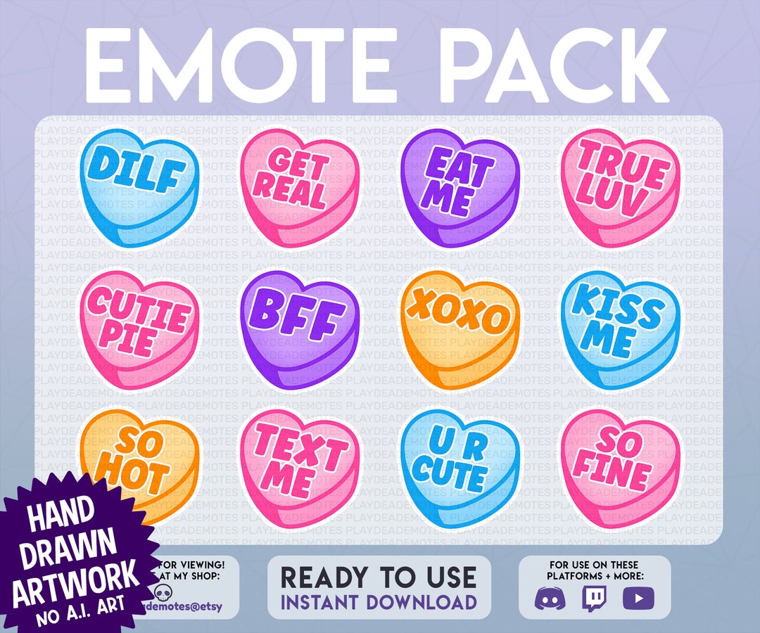 12 CANDY HEART EMOTES - Pack 02 | Cute Sweet Candy Heart Emote Pack ...