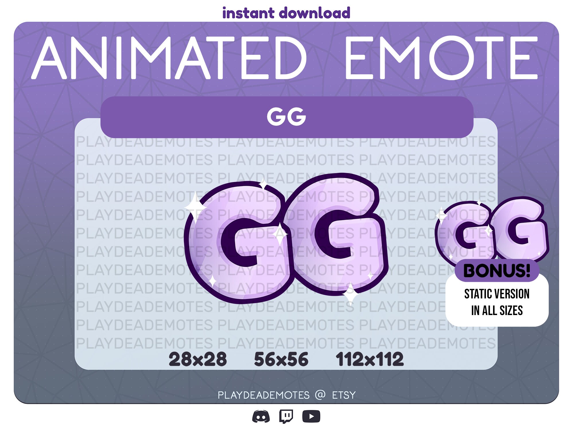 Animated + Static GG Twitch Emotes | Kawaii Cute Soft Pastel Purple ...