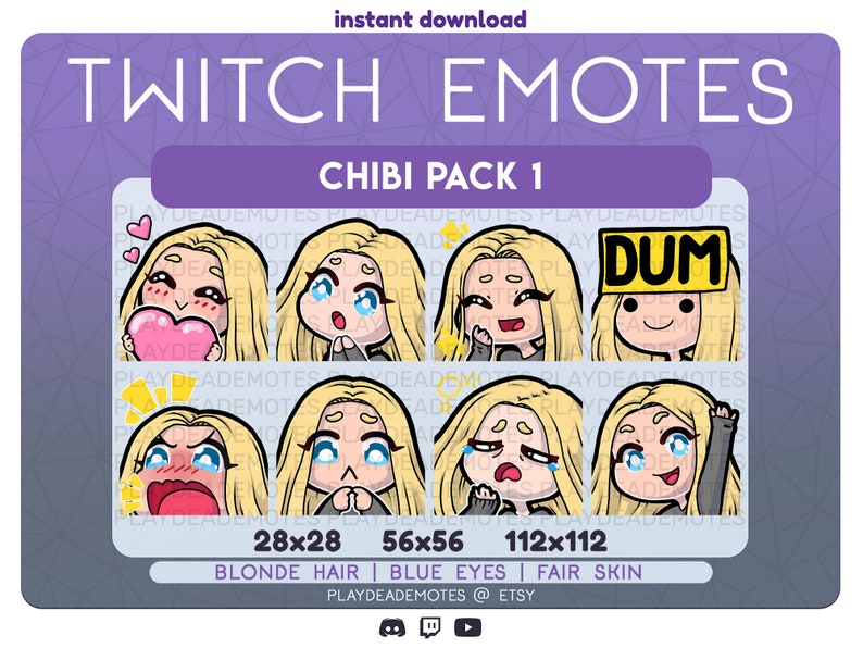 Chibi Girl Emote 8-pack | Blonde Hair + Blue Eyes + Fair Skin | Sleepy ...