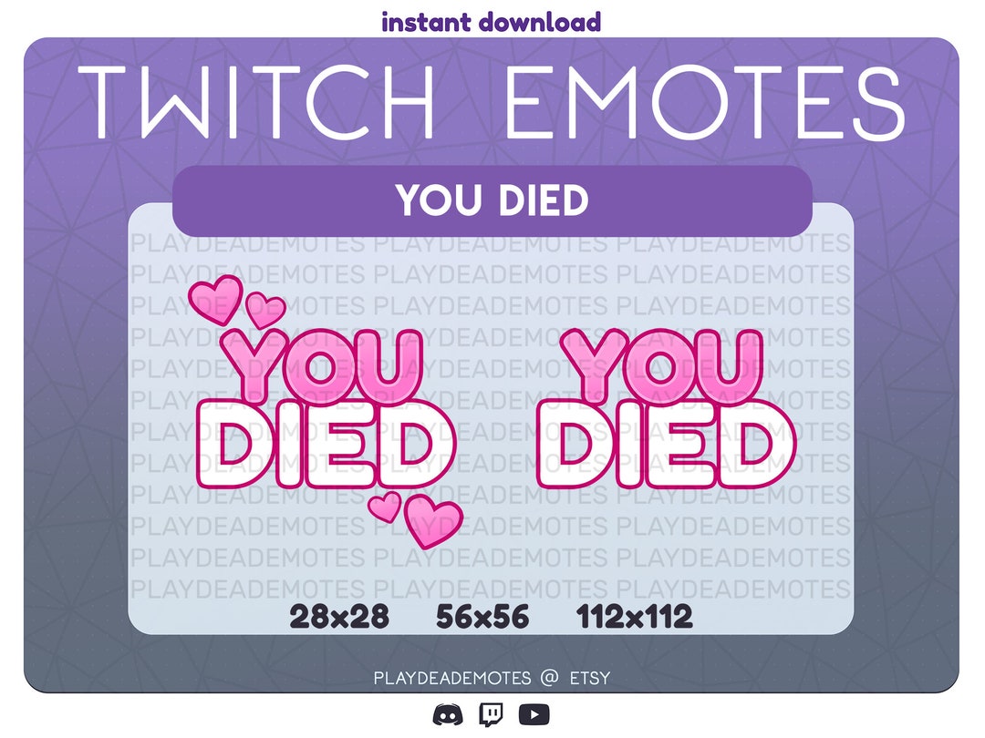 Kawaii Pink YOU DIED Twitch Emotes | Cute Pink Game Over You Died Emote ...