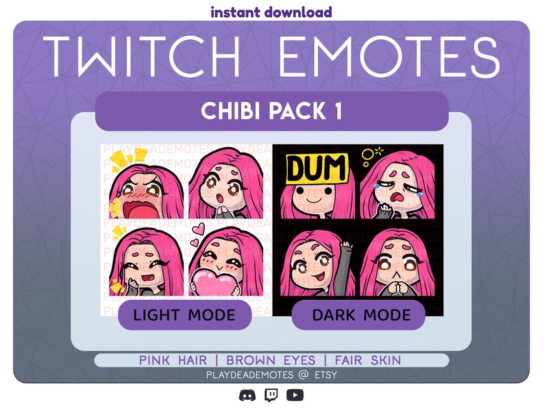 Chibi Girl Emote 8-pack Pink Hair Brown Eyes Fair Skin Sleepy Yawn ...