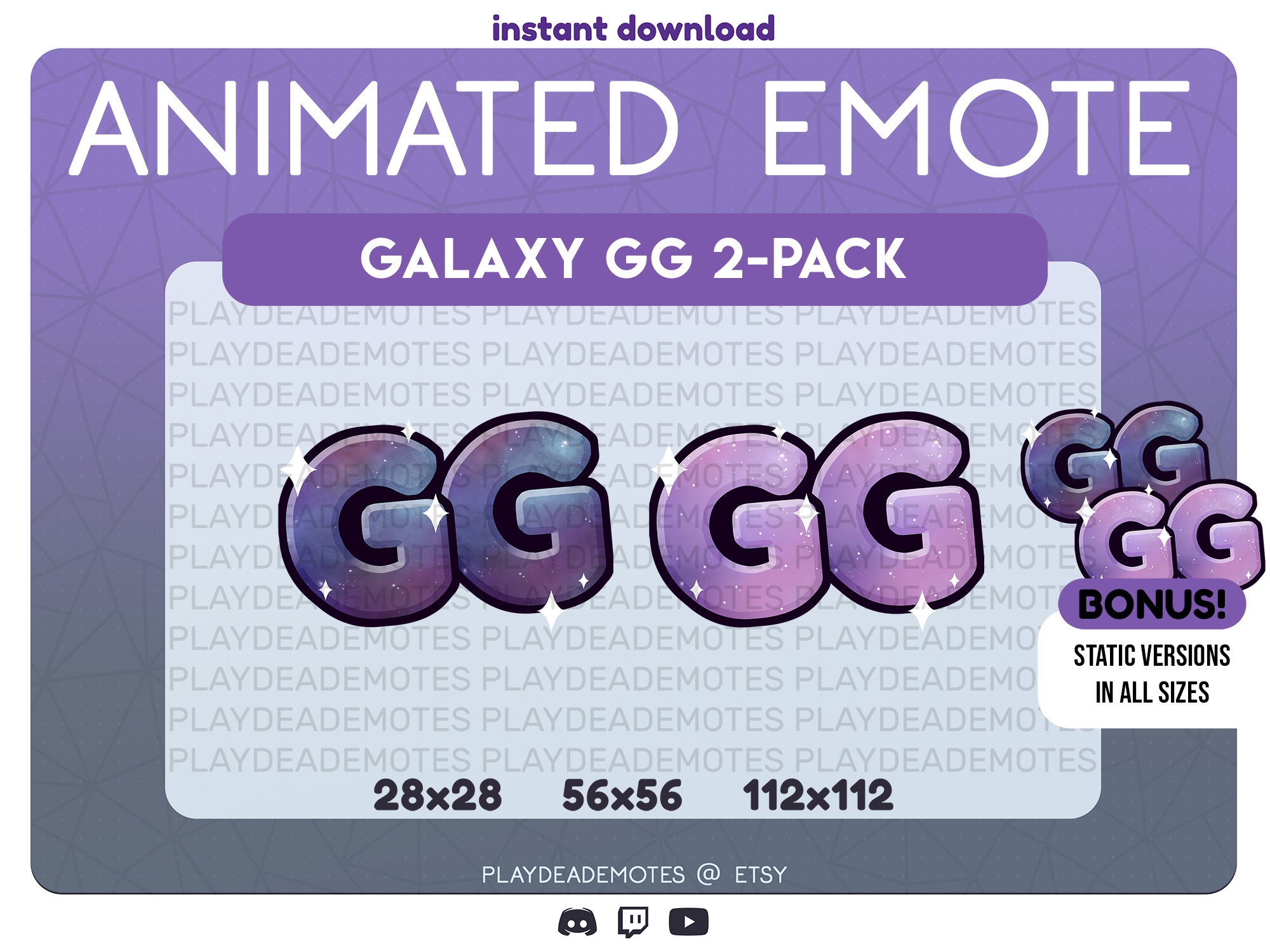 2 Animated + 2 Static GG Twitch Emotes | Kawaii Cute Space Galaxy ...