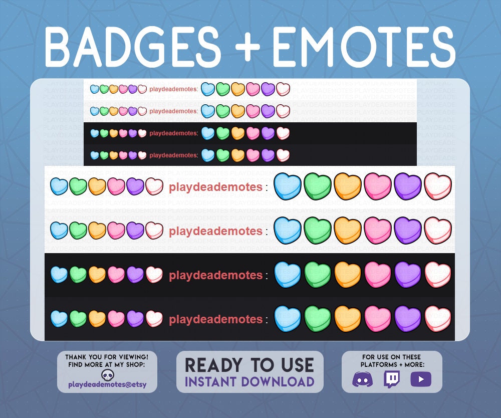 6 CANDY HEART BADGES Emotes Kawaii Cute Candy Heart Badges, Blank Candy ...