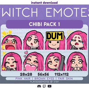 Chibi Girl Emote 8-pack Pink Hair Brown Eyes Fair Skin Sleepy Yawn ...
