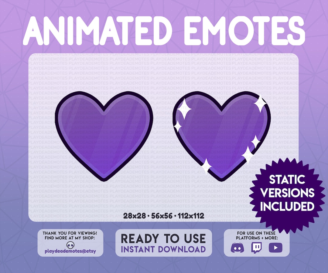 Animated Purple Heart Emotes | 2 ANIMATED + 2 STATIC Kawaii Animated ...