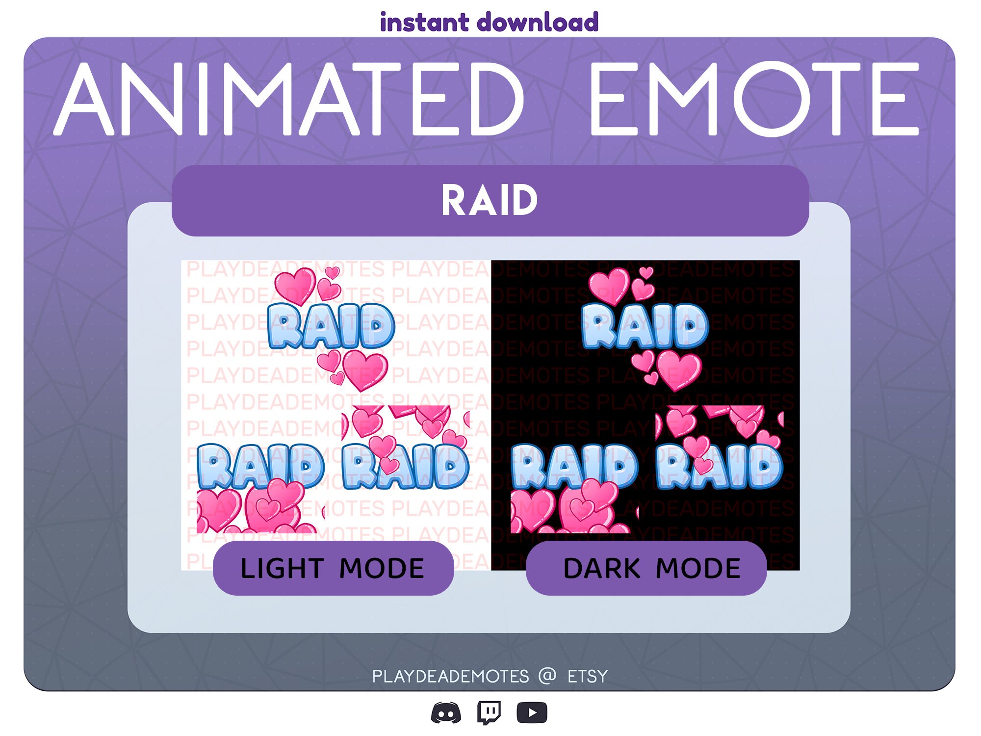 ANIMATED STATIC Kawaii Pink Heart Blue RAID Twitch Emote - Etsy