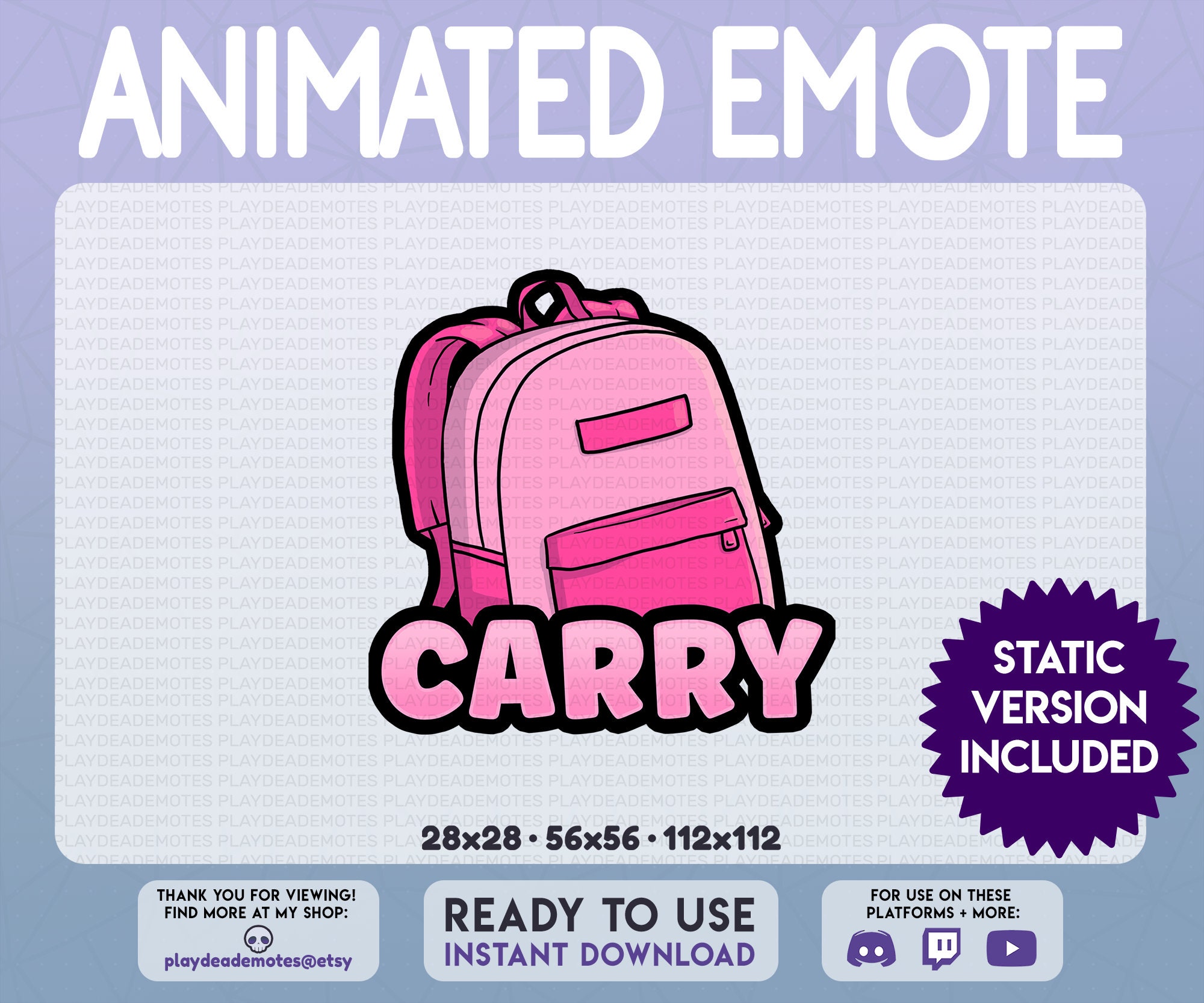 ANIMATED CARRY EMOTE Animated Static Versions Included, Pastel Pink ...
